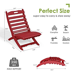 GREENVINES Folding-Xavier-Chairs Set of 4 | Wave | Portable Adirondack-Chair | HDPE Plastic | All Weather Fire-Pit Chair | Red | for Beach Outdoor Deck Poolside Garden Patio Porch Fishing