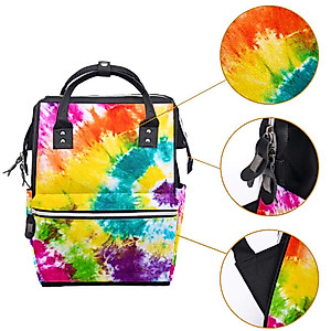 Shiiny Colorful Tie Dye Pattern Diaper Bag Backpack for Baby Care, Multi Function Waterproof and Cooler Tote Travel Backpack (Nappy Bag, Tissue Pocket)