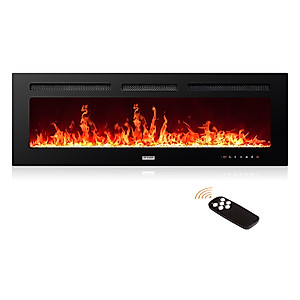 ROCSUMOO 60" Recessed and Wall Mounted Electric Fireplace, Low Noise, Remote Control with Timer,Touch Screen,Adjustable Flame Color and Speed, 750-1500W