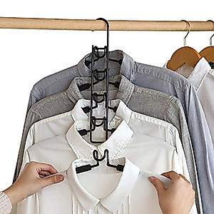 CESHUMD Space Saving Hangers for Clothes Detachable 5 Layers Stainless Steel Non-Slip Foam Padded Velvet Skirt Hangers Metal Closet Storage Organizer for Suits Pants Shirts Jeans 5-Tier Black