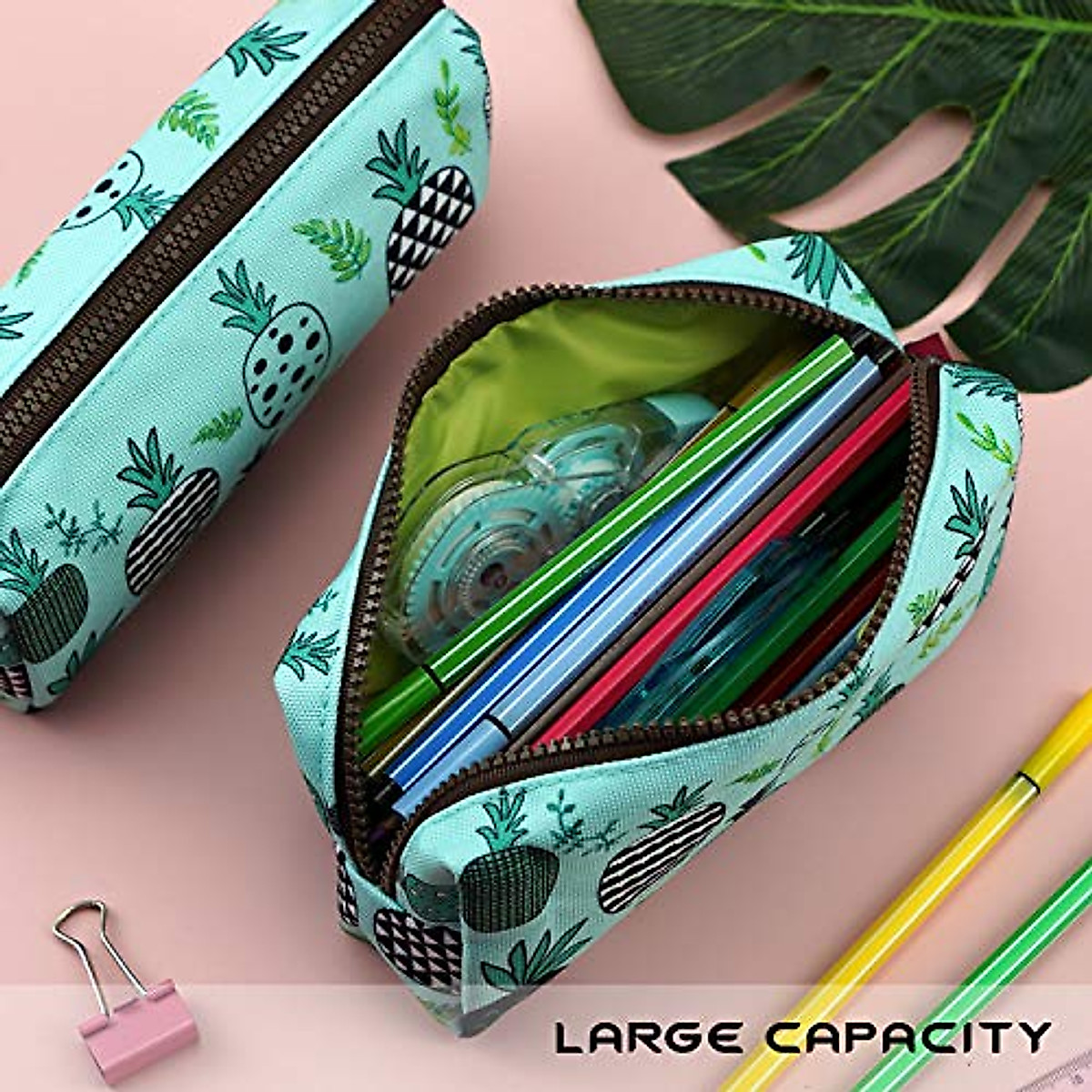LParkin Pineapple Large Capacity Canvas Pencil Case Pen Bag Pouch Stationary Case Makeup Cosmetic Bag Gadget Box