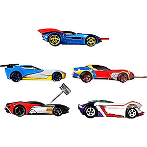 Hot Wheels Dc Toy Character Car 5-Pack in 1:64 Scale: Superman, Batman, Wonder Woman, the Joker Gt & Harley Quinn