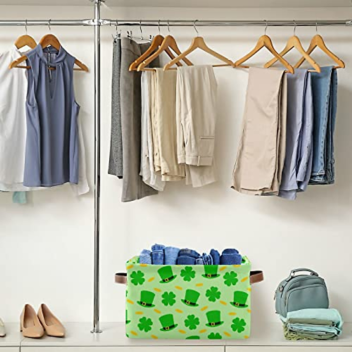 Foldable Storage Basket, Cube Organizer Bins St Patricks Day Leaf Hat Cube Bag Dual Handles for Closet Shelf