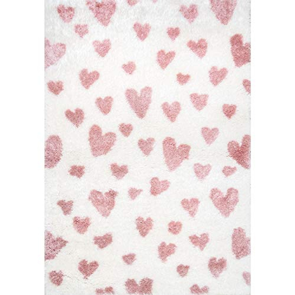 nuLOOM Olivia Heart Nursery Shag Accent Rug, 2' x 3', Pink