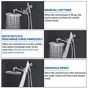 G-Promise All Metal Dual Shower Head Combo | 8" Rainfall Shower Head, Handheld Shower Wand | Smooth 3-way Diverter | with Adjustable Extender - An Upgrade of Shower Experience (Polished Chrome)