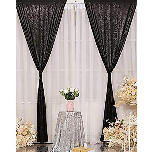 Poise3EHome Black Sequin Backdrop Curtains, 2 Panels Black Sequin Backdrop, 2FTx8FT Sequin Curtains for Party Halloween Christmas Sequence Backdrop