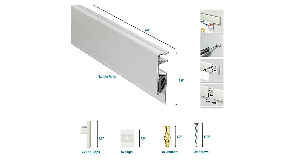 2x48-Inch Silver Art Display Rail for Kids Art & Photos