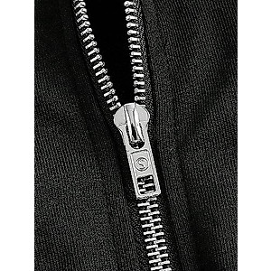 WDIRARA Women's Skeleton Skull Graphic Print Hoodie Drop Shoulder Drawstring Sweatshirt Zipper Up Long Sleeve Crop Top Black M