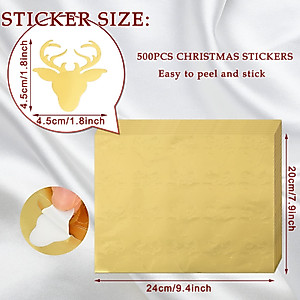 Whaline 500Pcs Christmas Gold Seal Stickers Elk Self-Adhesive Envelope Stickers 1.8 Inch Xmas Reindeer Golden Foil Sticker Lables for Christmas Wedding Party Invitations Greeting Cards Craft Decor