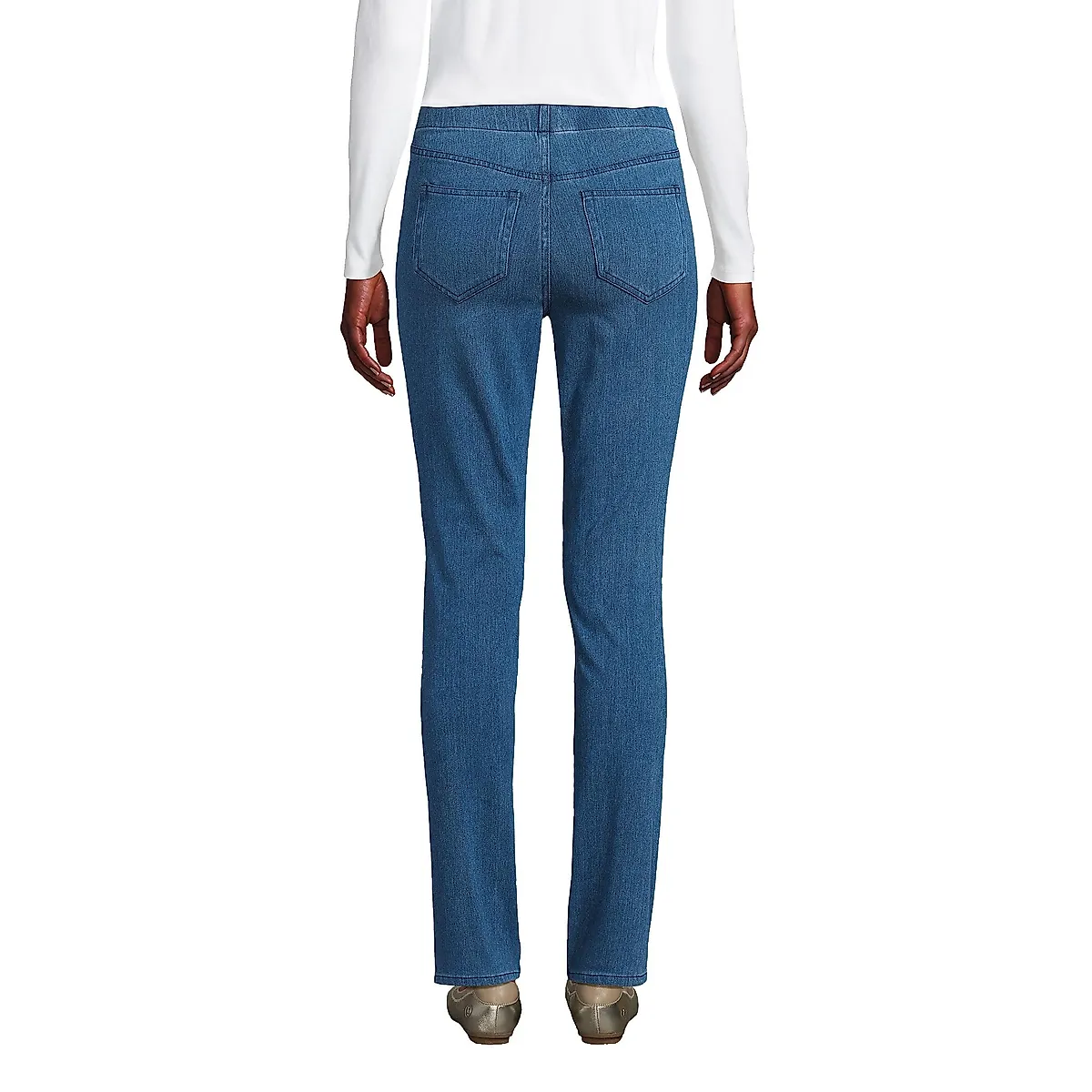 Lands' End Womens Starfish MR PO Knit Denim Straight Jeans Medium Sea Blue Plus 2X