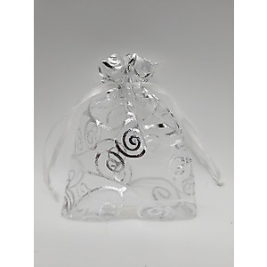 Ankirol 100pcs Sheer Organza Favor Bags For Wedding Baby Shower Rattan Print Gift Bags Samples Display Drawstring Pouches (3x4, silver)