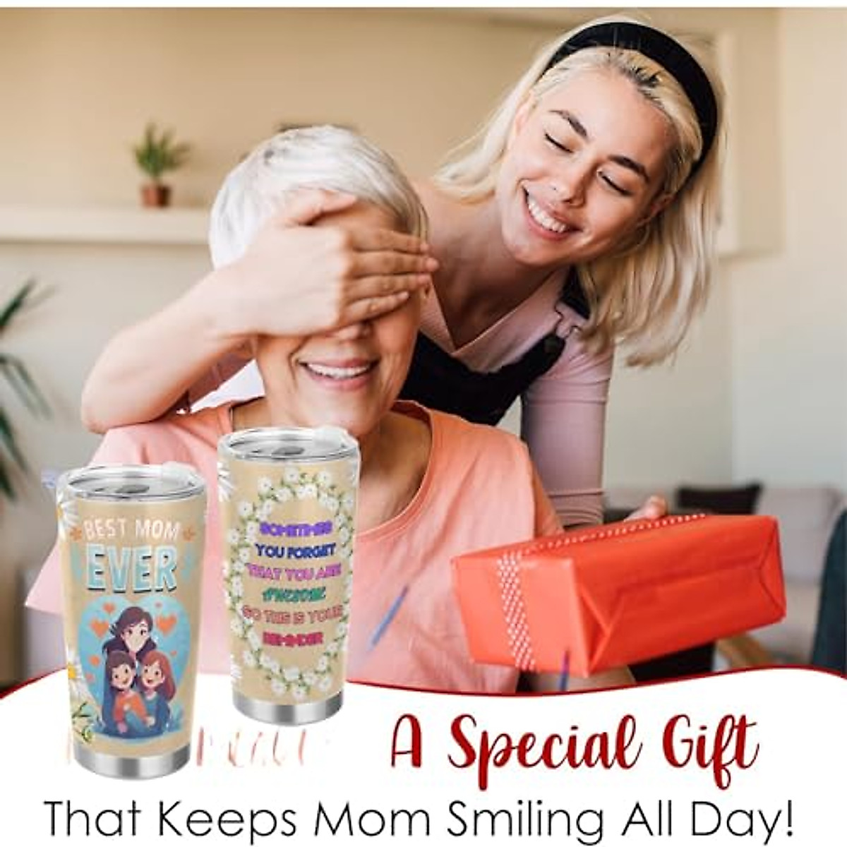 Insulated Stainless Steel 20oz Tumbler With Lid - Best Mom Ever- Sentimental Birthday Gift for Mom, Mothers Day Cup For Mother - Easter Gifts for Mama, Mother's Day present for Mommy -