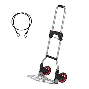 Dolly Cart with Ropes,Steel Folding Hand Truck 180lb Capacity with Telescoping Handle and 2 Rubber Wheels