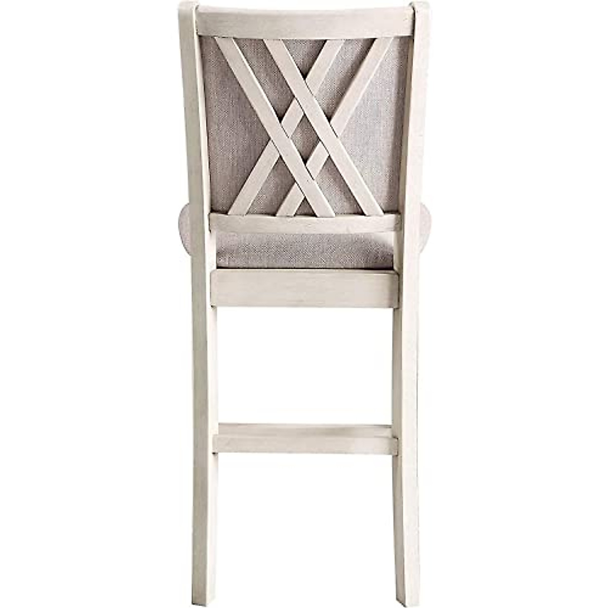 New Classic Furniture Amy Farmhouse Kitchen Counter Island Dining Table for 4 with Storage Shelf & USB Chargers, Two Tone Vintage White/Brown