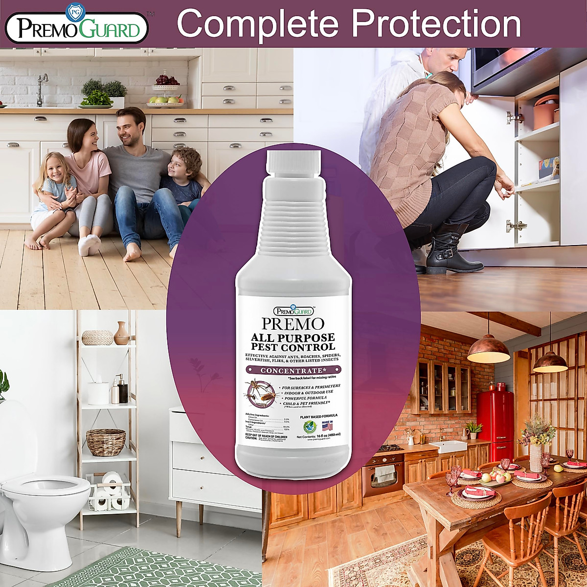 Pest Control by Premo Guard – 16 oz Concentrate Makes Up to 2.5 Gal – Bug, Roach, Fleas, Fruit Fly, Ant, Spider Killer – Effective Plant Based – Child and Pet Safe