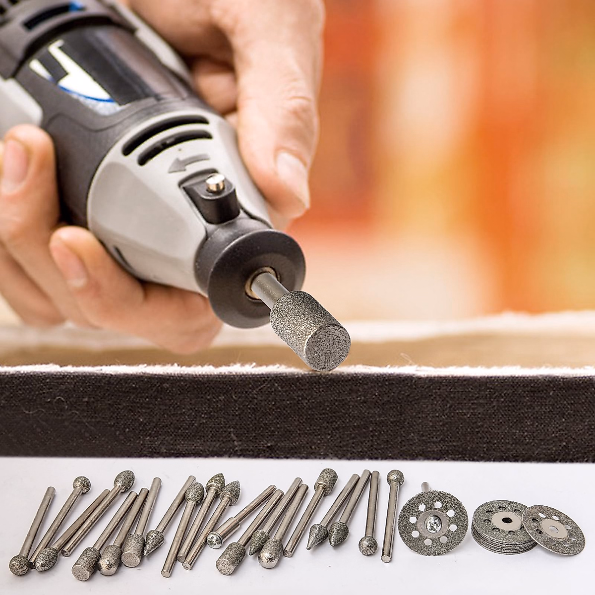 Diamond Burr Set for Dremel, Rotary Tool Grinding Cutting Wheel Stone Glass Tile Jewelry Engraving Rock Etching Masonry 1/8” Die Grinder Carving Cutter Metal Engraver Kit - 32pc Set