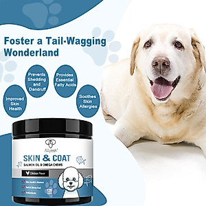 Omega 3 Fish Oil for Dogs, Salmon Oil Skin and Coat Supplement for Dogs Dog Allergy Relief, Dry & Itching Skin Relief Treatment, Allergy Chews - Dog Anti Shedding Treats - Shiny Coats - EPA & DHA