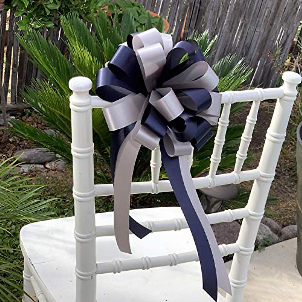 Navy Blue and Silver Decorative Pull Bows - 8" Wide, Set of 6, Christmas, Hanukkah, Wedding Ribbons, Father's Day, School Dance, Boxing Day