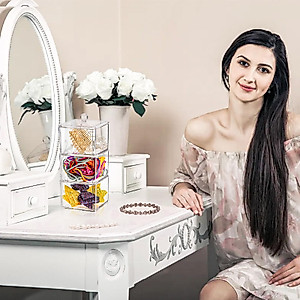 Hiceeden 9 Pieces Square Hair Accessories Organizer with Lid, Stackable Acrylic Bathroom Containers Cotton Ball Pad Qtip Holder, Clear Hair Tie Organizer Storage for Girls Bow Headband Jewelry