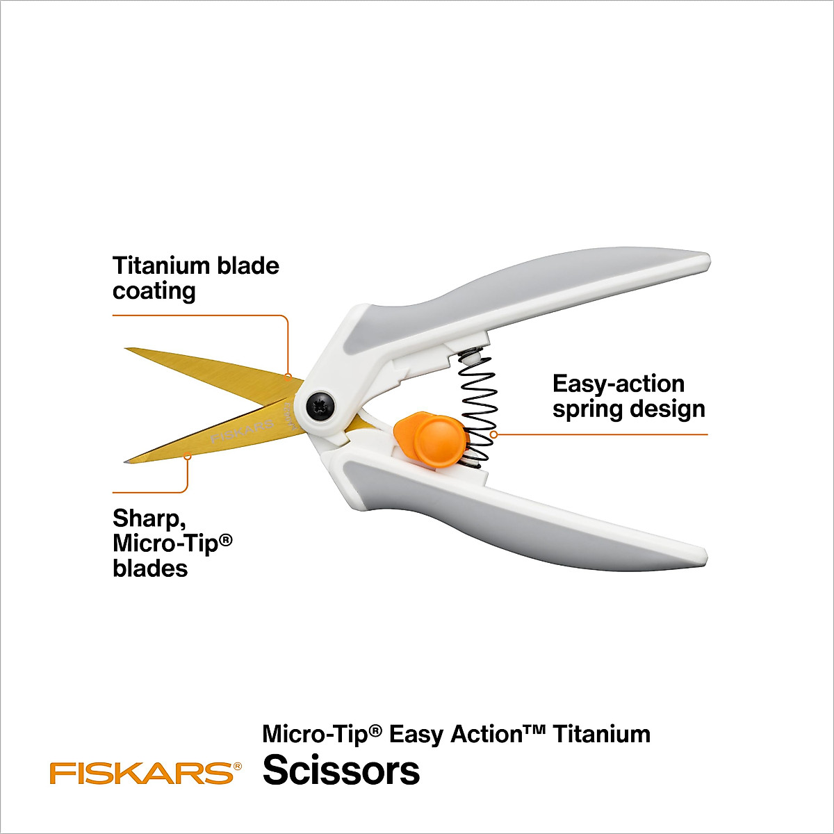 Fiskars Easy Action Micro-Tip Titanium Scissors, Sharp blades for Cutting Precision and Angles, SoftGrip Assited Handle