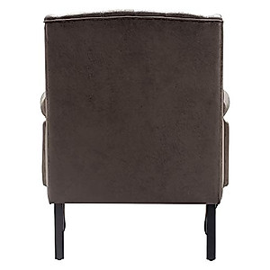 Serta Mason Sofa Collection Faux-Leather Upholstery, Brass Nailhead Accents, Solid Wood Legs, Button-Tufted Wingback Armchair, Dark Brown