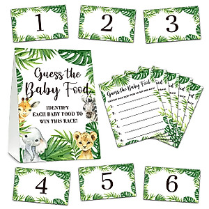 ISOVF Game Set, Woodland Safari Theme-1 Standing Sign, 25 Answer Cards, 6 Number Cards, Baby Shower Party Tabletop Game