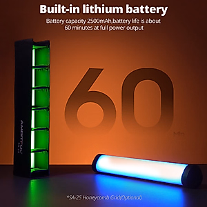 AMBITFUL A2 Full-Color RGB Tube Light, CRI 95 TLCI 97 Accurate Color,2500k-8500K Adjustable,RGB CCT HSI Mode, 29 Fx Light Effect,APP Control Support, Brightness Adjustable, Magnet Design (A2)