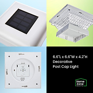 Home Zone Security 2 Pack Solar Post Cap Lights 12 Lumens Outdoor 4x4 fit Post Size 3.5x3.5, Recharging by Sunlight, Sensor Trigger Light at Night, No Wiring Require, Mount Anywhere for Decorative