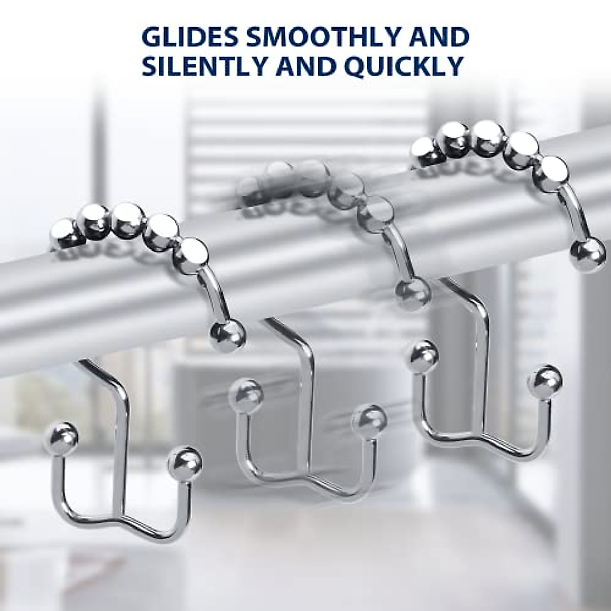 Gidse Shower Curtain Hooks,Sturdy Stainless Steel Double Sided Shower Hooks Rings for Bathroom Shower Curtain Rods Curtains Set of 12 Hooks - Chrome