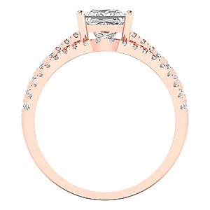 Clara Pucci 2.01ct Princess Cut Solitaire Moissanite Engagement Promise Anniversary Bridal Ring Band set 14k Rose Gold 9.5