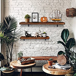 Ameegoo Set of 2 Solid Wood Floating Shelves Rustic Wall Mounted Floating Shelves for Storage Rack Organizer Wall Shelf Thick Wide Wooden Wall Shelves for Bedroom Bathroom Office (Flame-20 x 5.5'')