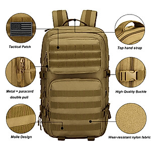 ZHIERNA Tactical Military Backpack, 3 Day Molle Assault Pack, Army Camping Rucksack for Travelling Hiking Treeking,45L(Black Cp)