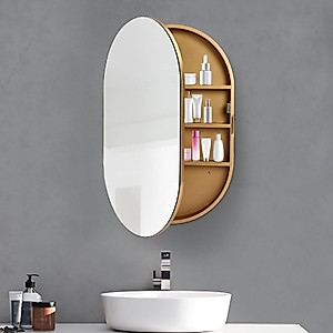 ZHIMIFU Oval Cabinet Mirror Bathroom Medicine Cabinet with Mirror Wall Storage Cabinet Vanity Wall Mirrors for Home Decor Bathroom Bedroom Living Room or Hallway,19.8” W x 30.8” H(Gold)