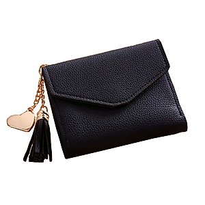 JewelryPal Small Mini Synthetic Black Leather Wallet for Women Girls Credit Card Holder Purse