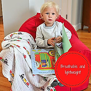 LollyBanks Muslin Swaddle Blanket for Baby Boy |Trucks, Airplanes, and Trains |100% Cotton |New Borns and Infants |Large 47 x 47 inches |Machine Washable
