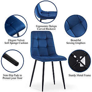 NORDICANA Navy Blue Velvet Dinner Chairs Set of 4, Modern Armless Biscuit Tufted Dining Side Chairs with Metal Legs for Kitchen Living Room Vanity
