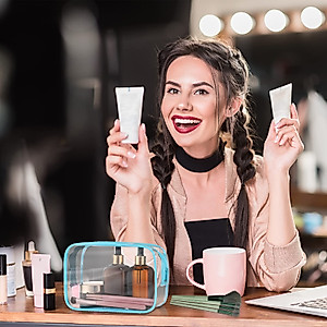 Weewooday 12 Pieces Clear Cosmetics Bag PVC Zippered Clear Toiletry Carry Pouch Cosmetic Makeup Bag Waterproof Makeup Vinyl Plastic Organizer Case for Vacation Bathroom(Blue,Medium)