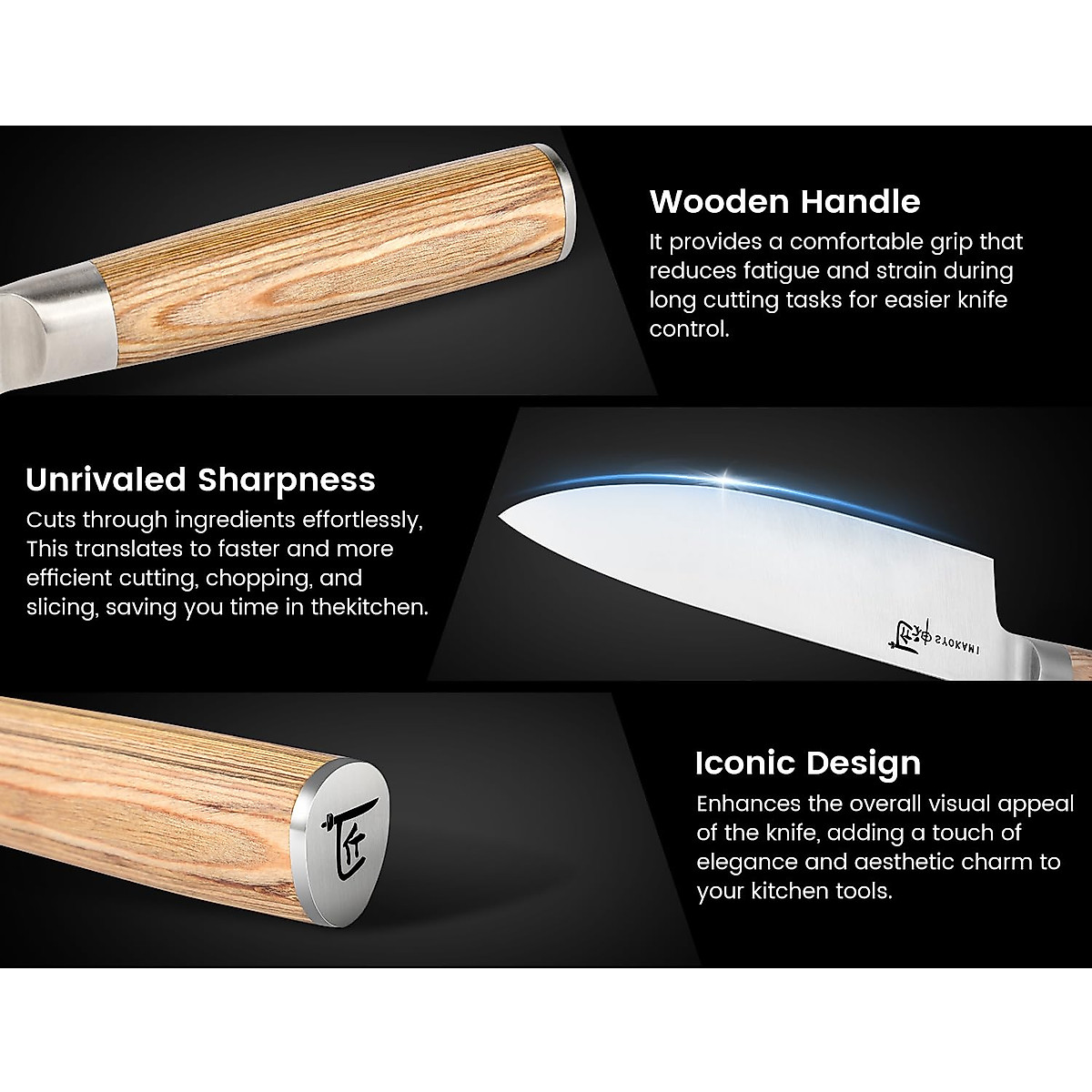 SYOKAMI Chef Knife Set, 14pcs Japanese Kitchen Knife Set with Roll Bag, Pakkawood Handle, High Carbon Stainless Steel Professional Kitchen Knives for Camp Travel Outdoor