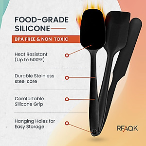 RFAQK Silicone Spatula Set 500°F(Heat Resistant -Dishwasher Safe- Stainless steel core - Non Stick -BPA Free Rubber Cooking Utensils - Hanging Holes)