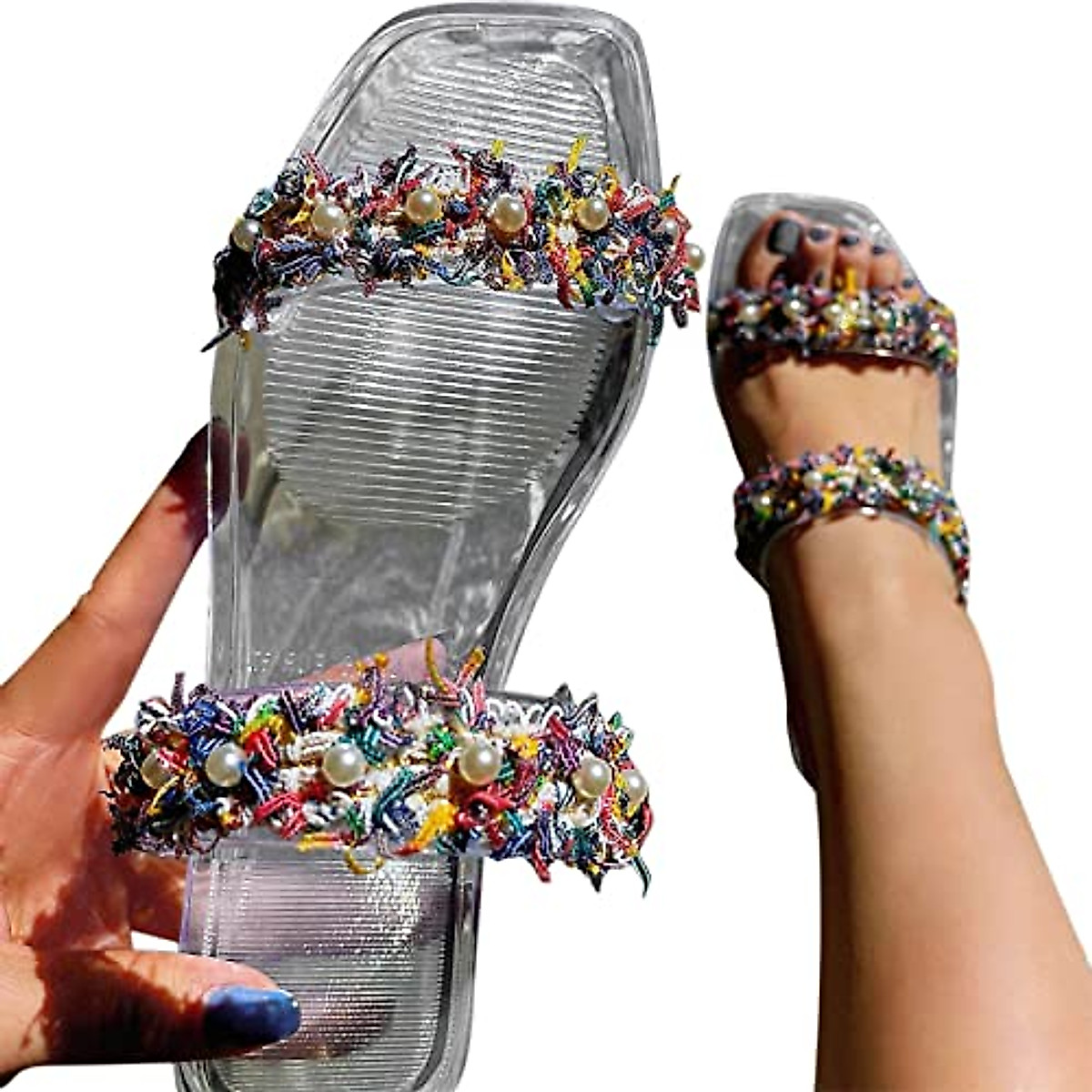 Summer Spring Bottom Size Women Pearl And Rhinestone Slippers Large Beach Fashion Shoes Nice Slides for Women