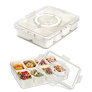 Kitchen Portable Plastic Spice Storage Container Snack Storage Box Snackle Box Clear Divided Serving Tray with Lid and Handle | Clear Snack Organizer Box for Party, Picnic, Travel