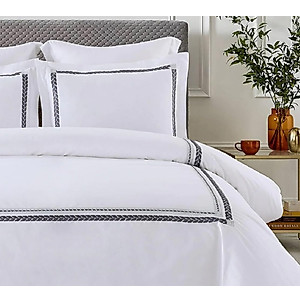 Royal Tradition 3pc Percale Duvet Cover Set (King/Calking) Sadie Embroidered Comforter Cover with Pillow Shams