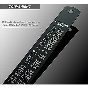 Steel Black Metal Ruler Set - 12, 8, 6 Inch Measuring Kit - Straight Edge Drafting Tool for Architects, Engineers, Crafts, Woodworking - Imperial and Metric Graduations - Protective Pouch Included