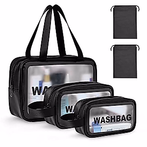 MicoSim Clear Toiletry Bag Set for Women Men, Translucent Waterproof Travel Makeup Bag with Handle, Large Capacity Sturdy & Leak Resistant Cosmetic Bag Pouch for Traveling,Accessories…