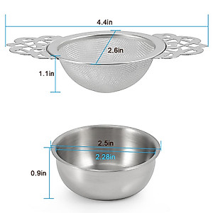 Picowe 2 Pack Tea Strainer Bowl, Stainless Steel Sliver Tea Strainers for Loose Tea Fine Mesh for 2.5-4 Inch Cup Mouth