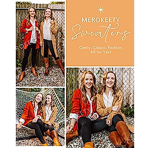 MEROKEETY Women's 2023 Fall Long Sleeve Cable Knit Sweater Open Front Cardigan Button Loose Outerwear Rust