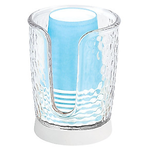 mDesign Plastic/Steel Compact Small Disposable Paper Cup Dispenser Storage Holder for Rinsing Cups on Bathroom Vanity Countertops - Rain Collection - Clear/White
