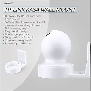 Wall Mount for Kasa EC70 Spot, Adhesive Holder for TP Link Spot Smart Security Camera, Installs in Minutes, No Mess Hanger Bracket by Brainwavz (White)