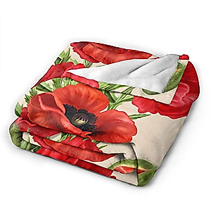 Red Flower Soft Throw Blanket All Season Microplush Warm Blankets Lightweight Tufted Fuzzy Flannel Fleece Throws Blanket for Bed Sofa Couch 50"x40"