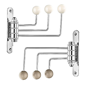 MetFun 2 Pack Decorative Coat Rack Hooks with Free Spinning 3 Wood Hooks Vertical Coat Rack Wall Mount Space-Saving Coat Hanger Hooks for Hanging Coat, Jacket, Bag, Hat, Scarf (White & Tan)
